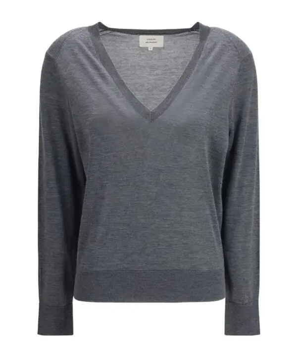 Loulou De Saison Julio Fine V-neck Knit Sweater - Gray