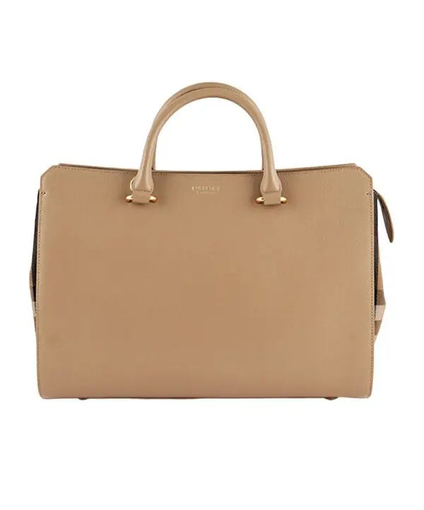 Burberry Banner Check-panel Leather Tote Bag