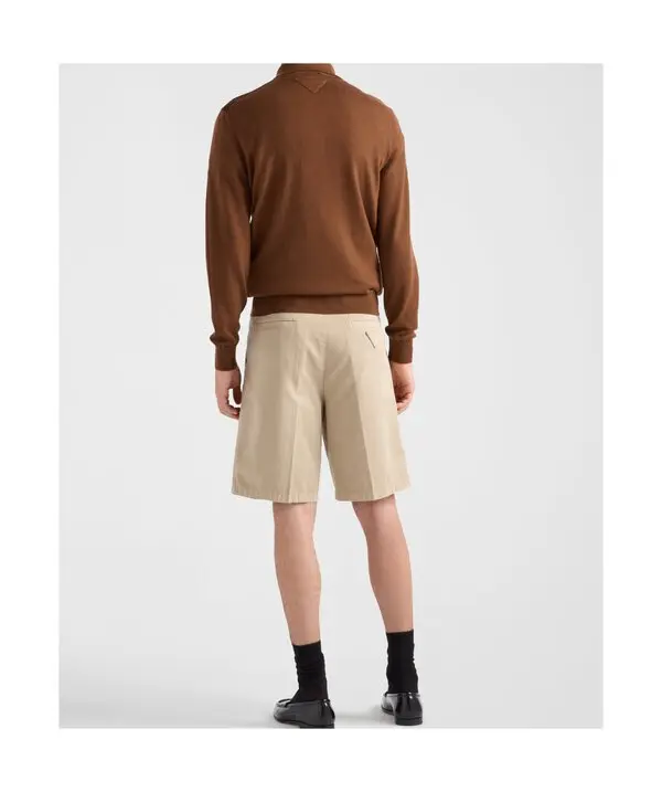 Prada Logo Detailed Pleated Bermuda Shorts - Rope Ash