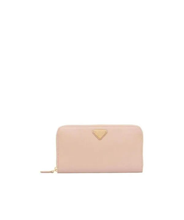 Prada Logo Plaque Zip-around Large Wallet - Nude