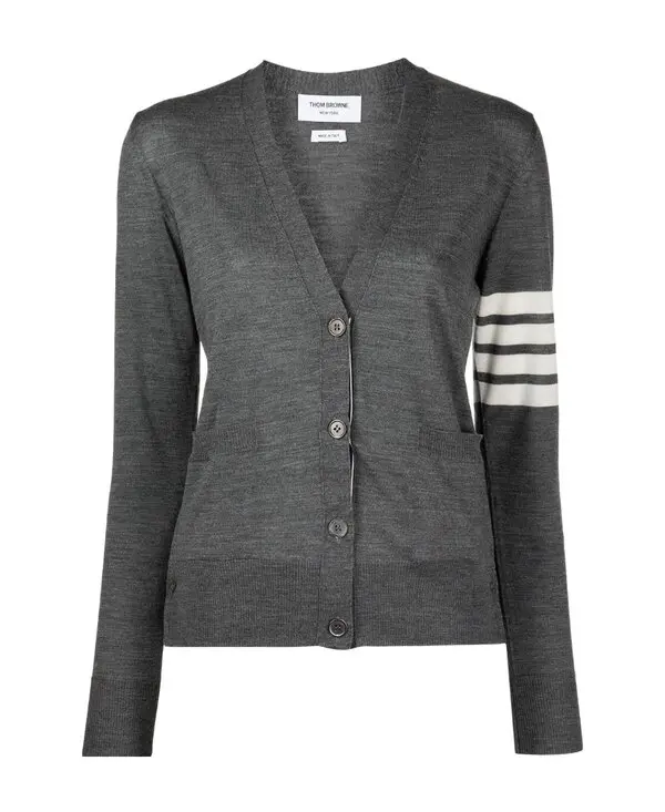 Thom Browne 4 Bar V-neck Cardigan - Medium Gray