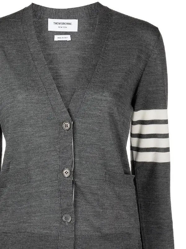 Thom Browne 4 Bar V-neck Cardigan - Medium Gray