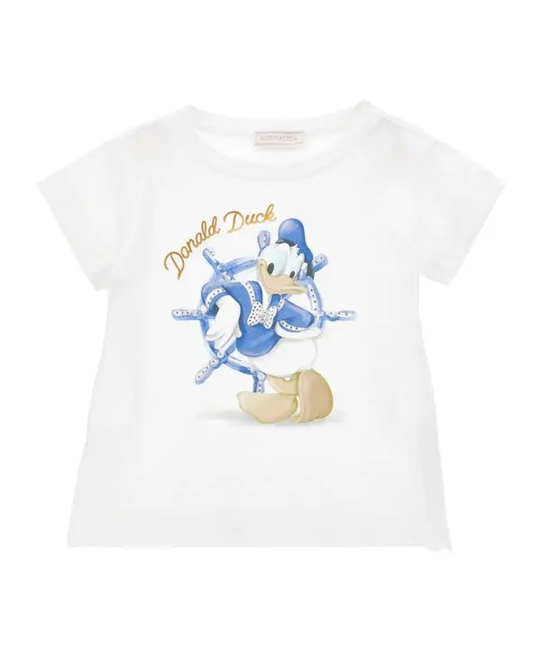 Monnalisa Graphic Print Rhinestone Embellished T-shirt - White