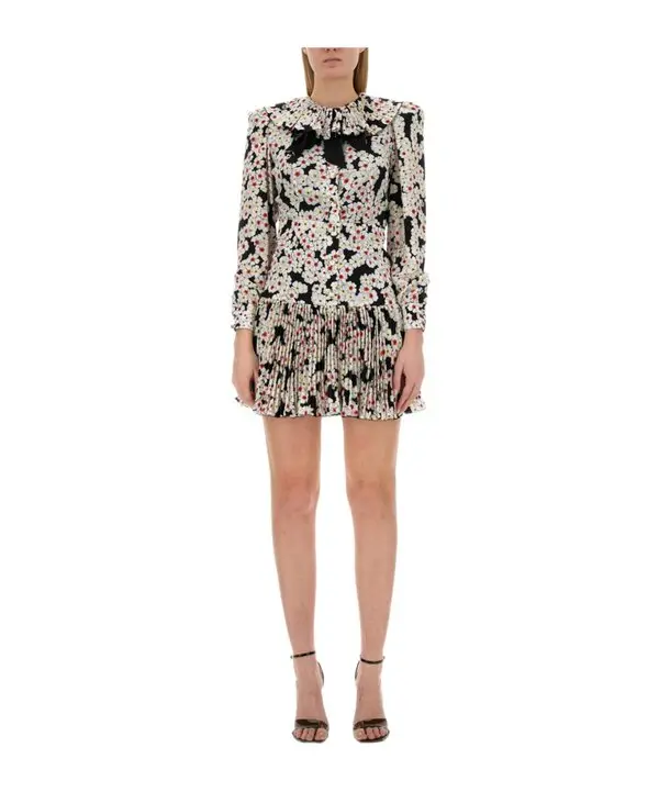 Alessandra Rich Floral Print Pleated Mini Dress