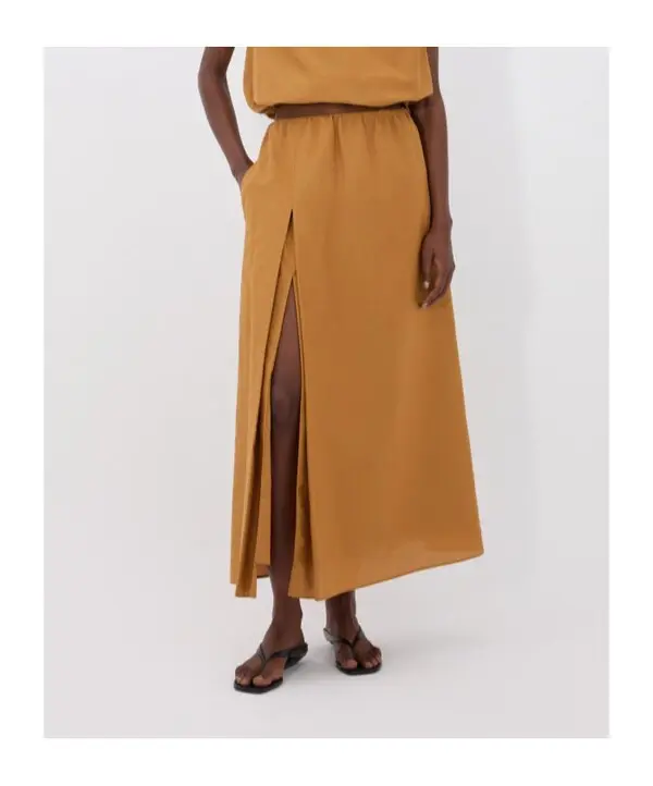 Loulou De Saison Carmen Midi Skirt With Side Slit - Brown