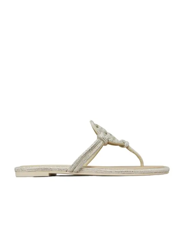 Tory Burch Miller Pavé Embellished Thong Slippers - Nude