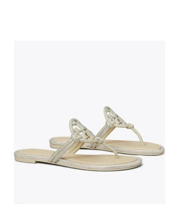 Tory Burch Miller Pavé Embellished Thong Slippers - Nude