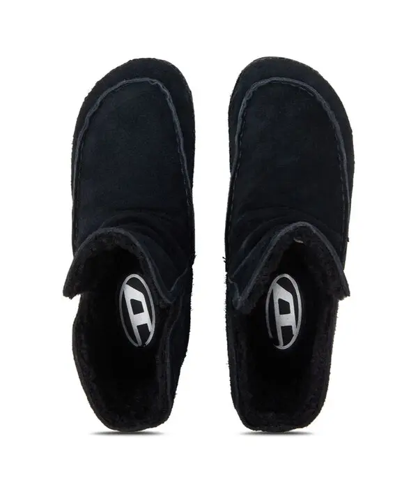 DIESEL® Leather Ankle Boots With Hairy Suede And Faux Fur Lining - Black