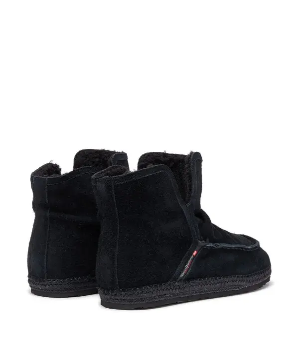 DIESEL® Leather Ankle Boots With Hairy Suede And Faux Fur Lining - Black