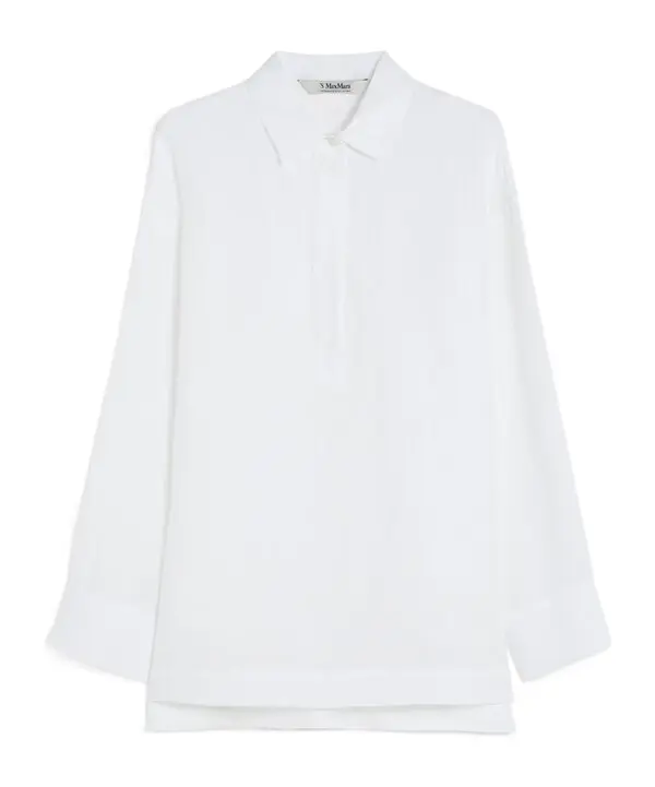Max Mara Button Detailed Long-sleeved Linen Top - Optical White