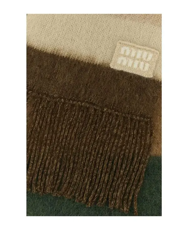 Miu Miu Colour-block Fringed Scarf - Green