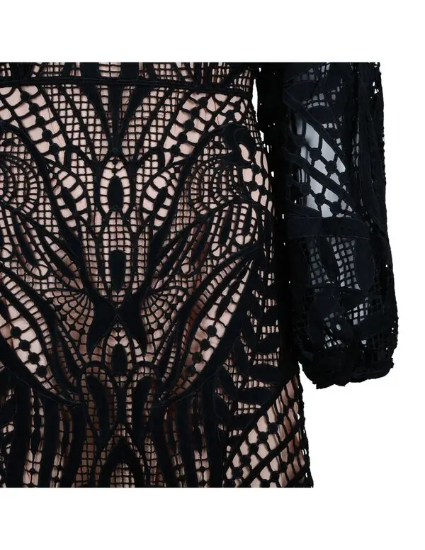 Farm Rio Guipure Lace Midi Dress With Puff Sleeves