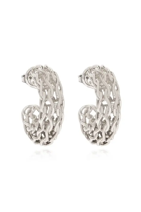 Bottega Veneta Silver Hollow-out Chain Hoop Earrings - White