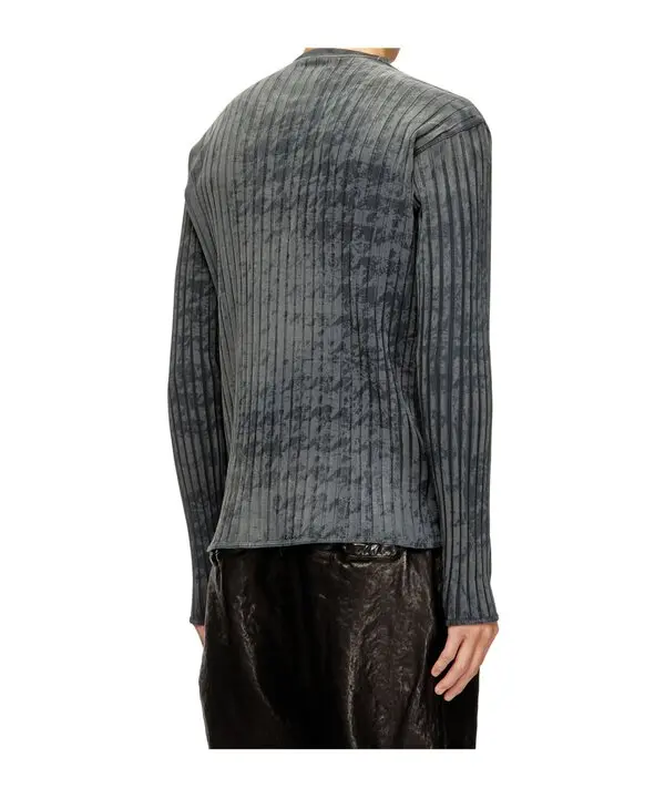 DIESEL® Ribbed Henley Top With Houndstooth Motif