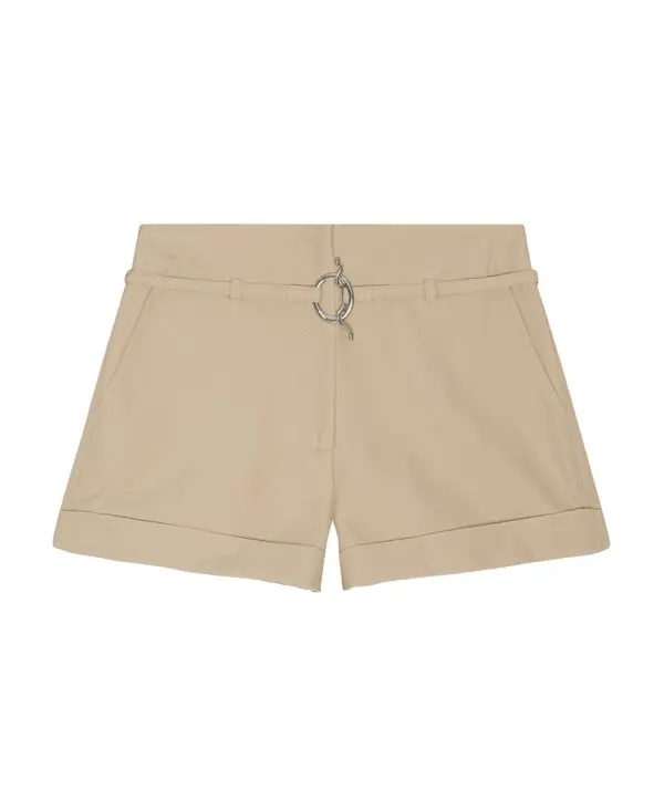 GANNI Turn-up Hem Belted Waist Shorts - Nude