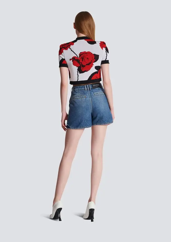 Balmain Red Roses Jacquard Knit Cardigan