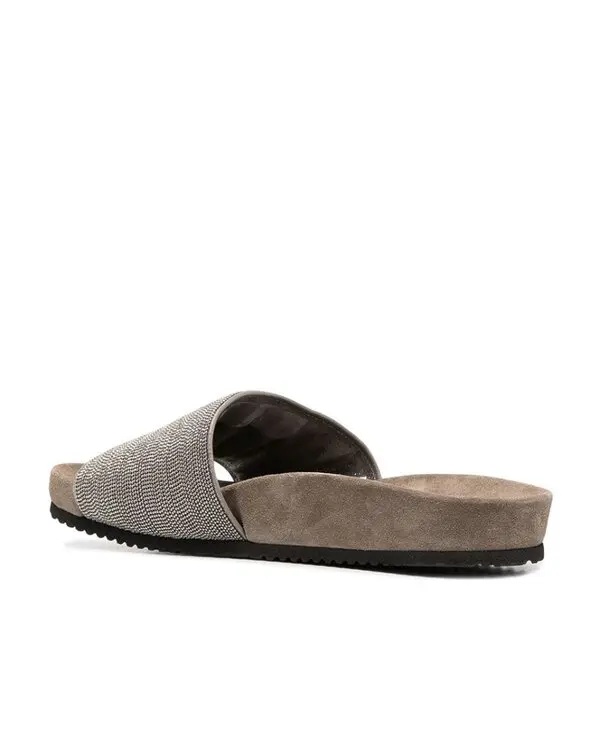 Brunello Cucinelli Embellished Logo Flat Sandals - Silver