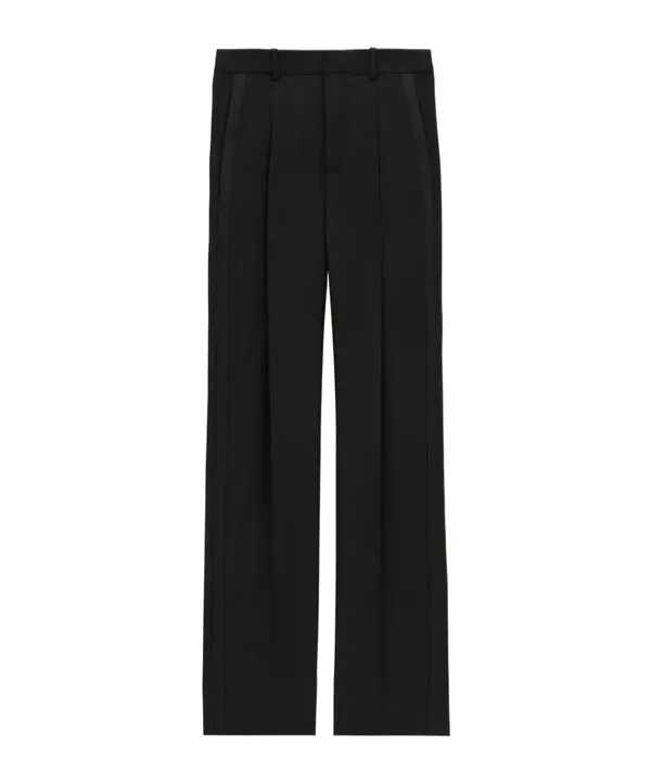 Saint Laurent Wool High-waisted Carrot Leg Pleated Pants With Ribbon Detail