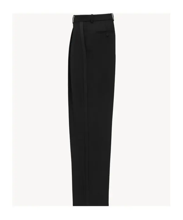 Saint Laurent Wool High-waisted Carrot Leg Pleated Pants With Ribbon Detail