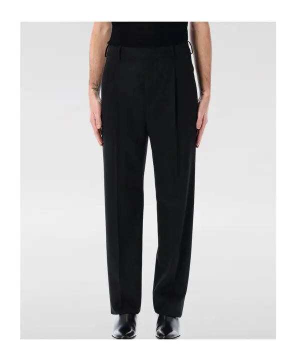 Saint Laurent Wool High-waisted Carrot Leg Pleated Pants With Ribbon Detail