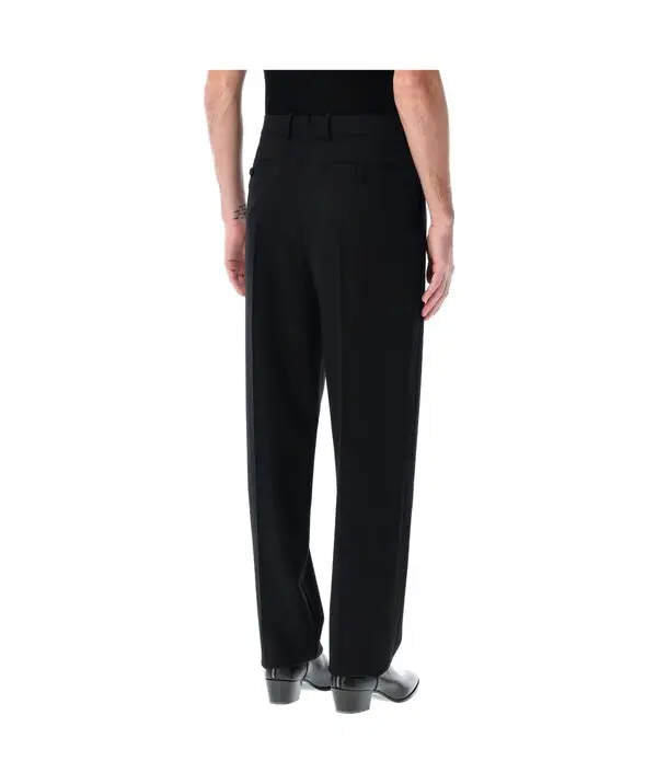 Saint Laurent Wool High-waisted Carrot Leg Pleated Pants With Ribbon Detail