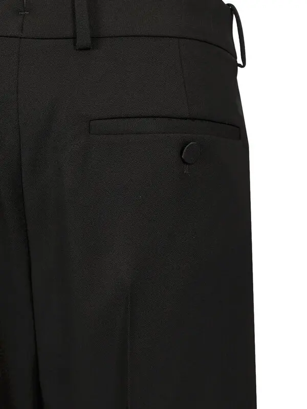 Saint Laurent Wool High-waisted Carrot Leg Pleated Pants With Ribbon Detail