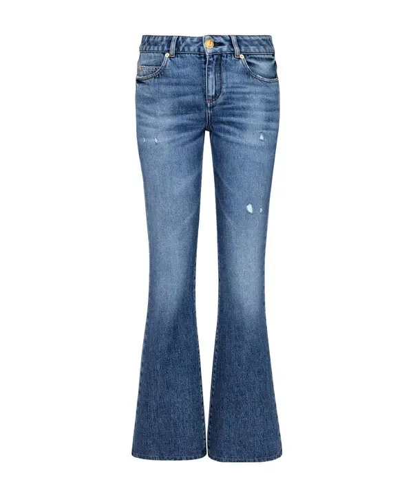 Balmain Kick Flare Jeans With Logo Detail - Blue