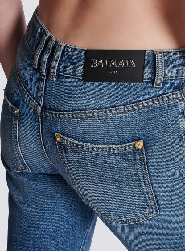 Balmain Kick Flare Jeans With Logo Detail - Blue