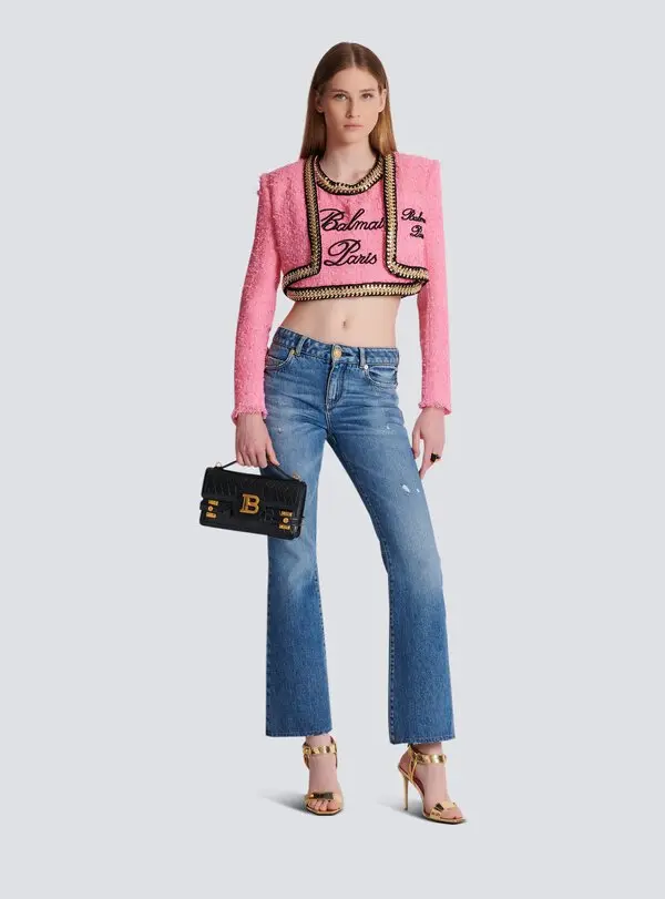 Balmain Kick Flare Jeans With Logo Detail - Blue