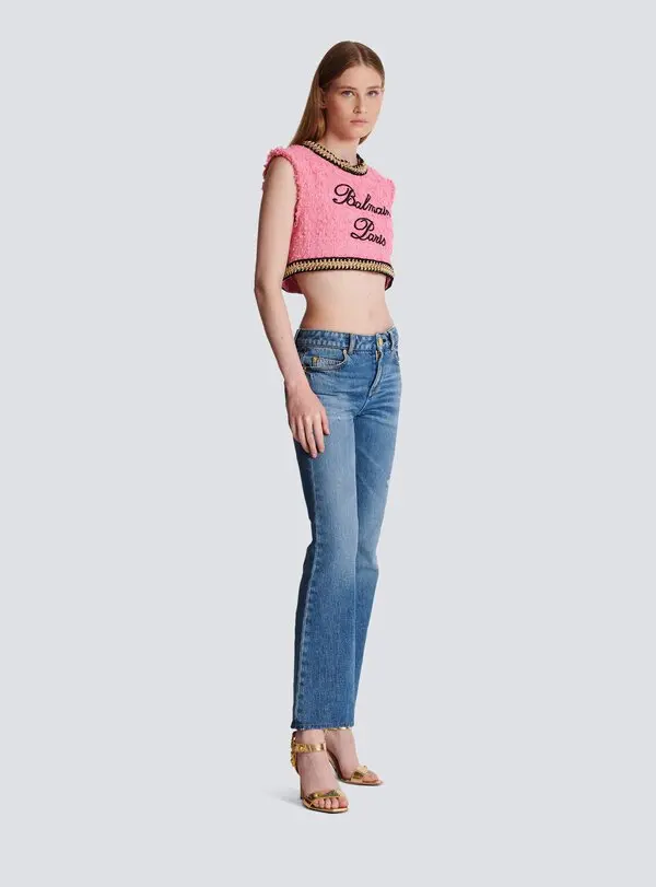 Balmain Kick Flare Jeans With Logo Detail - Blue