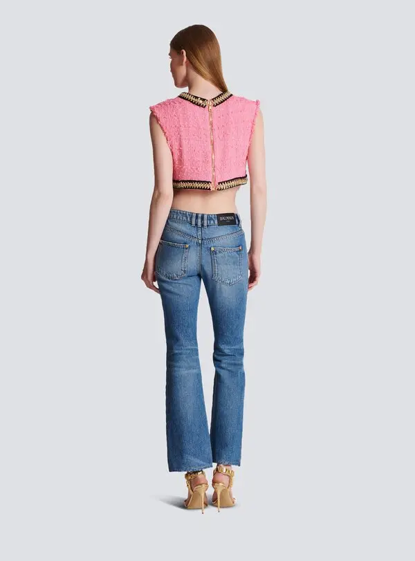 Balmain Kick Flare Jeans With Logo Detail - Blue