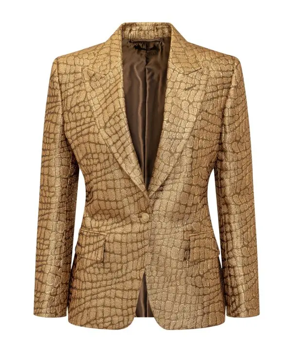 TOM FORD Snakeskin-effect Woven Blazer - Brown