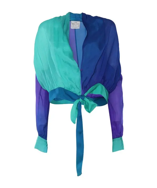 FORTE_FORTE Sheer Ribbed V-neck Blouse With Front Straps - Blue