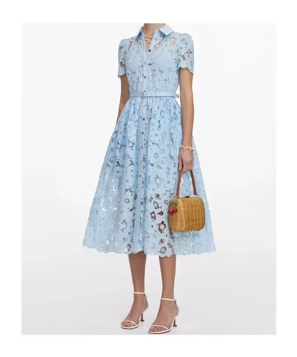 SELF-PORTRAIT Floral Lace Belted Dress