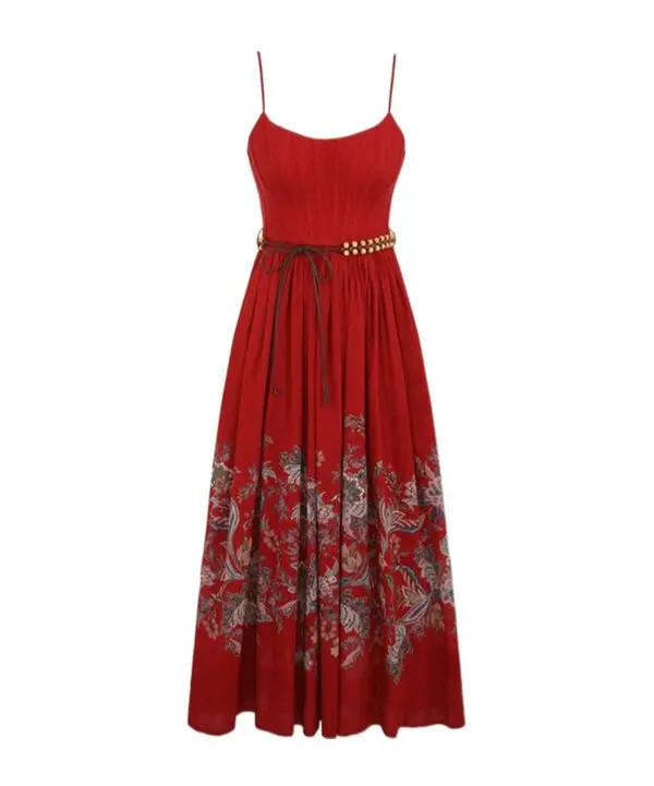 Zimmermann Rhiannon Corset Midi Dress - Redmultipaisley