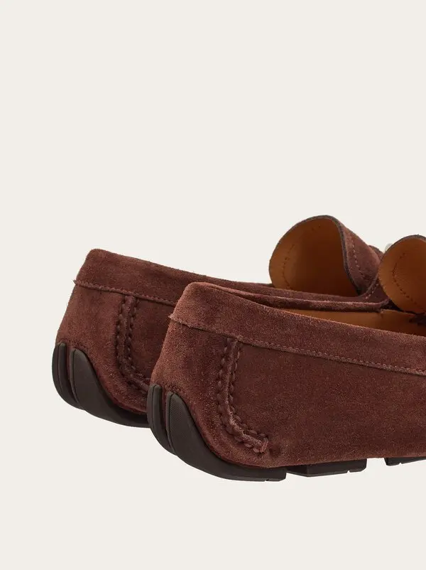 FERRAGAMO Gancini Bit Suede Loafers - Brown