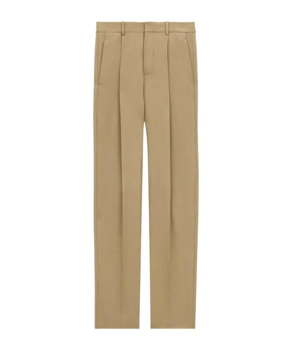Saint Laurent High Waist Straight Leg Trousers - Beige