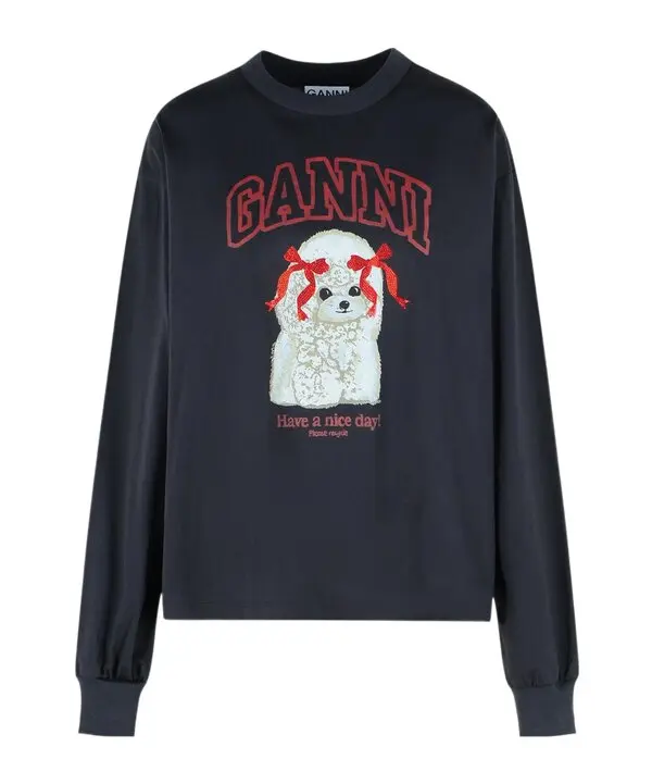 GANNI Poodle Graphic Long Sleeve Sweatshirt - Phantom Black