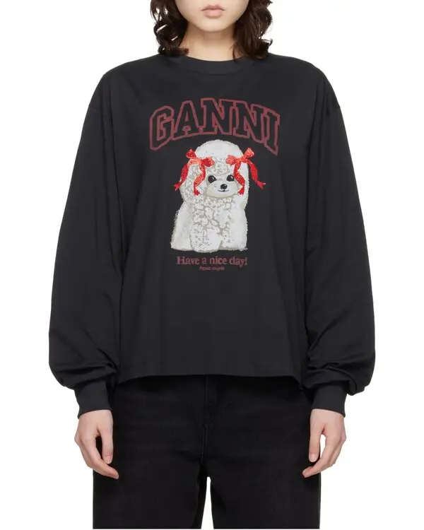 GANNI Poodle Graphic Long Sleeve Sweatshirt