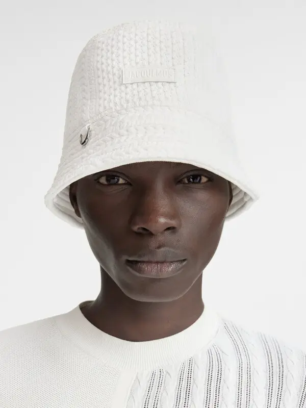 Jacquemus Le Bob Belo Cable Knit Bucket Hat - White