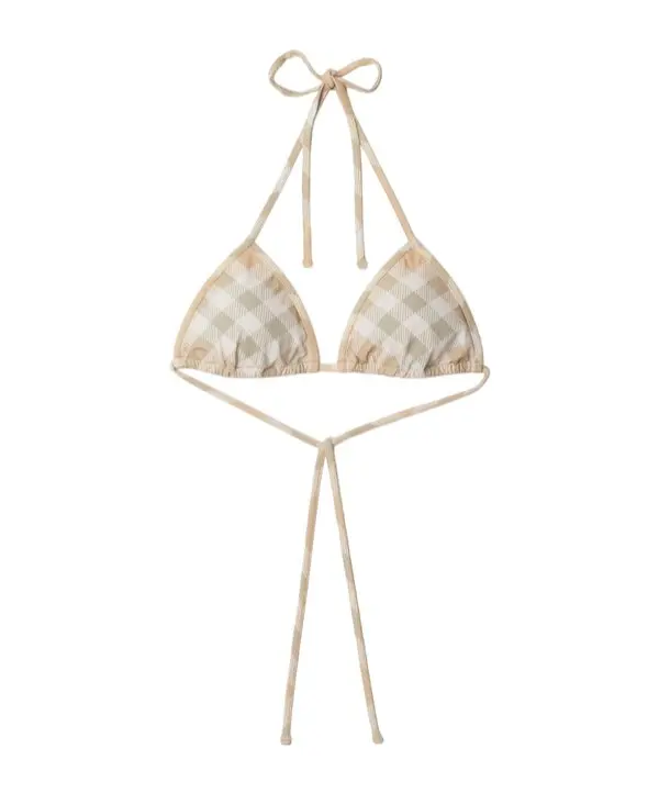 Burberry Checked Halterneck Triangle Bikini Top - Flaxen