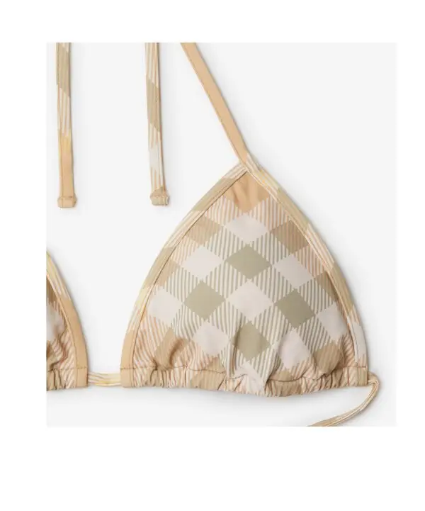 Burberry Checked Halterneck Triangle Bikini Top - Flaxen