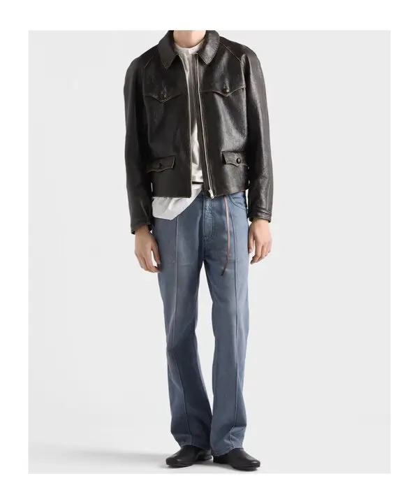 Prada Long-sleeved Zip-up Leather Jacket - Black