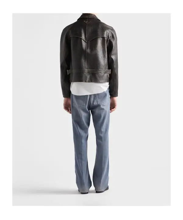 Prada Long-sleeved Zip-up Leather Jacket - Black