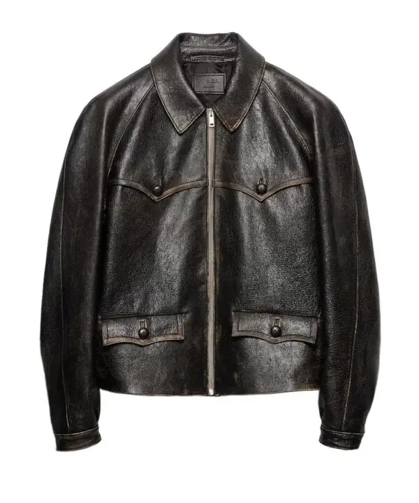 Prada Long-sleeved Zip-up Leather Jacket - Black