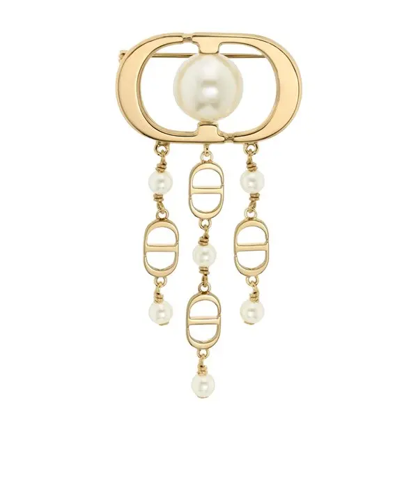 Dior Cd Signature Brooch With Pearls - Yellow