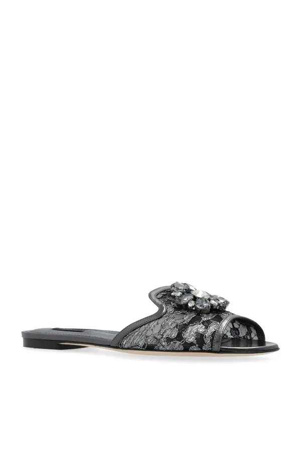 Dolce & Gabbana Bianca Crystal Embellished Sandals - Black