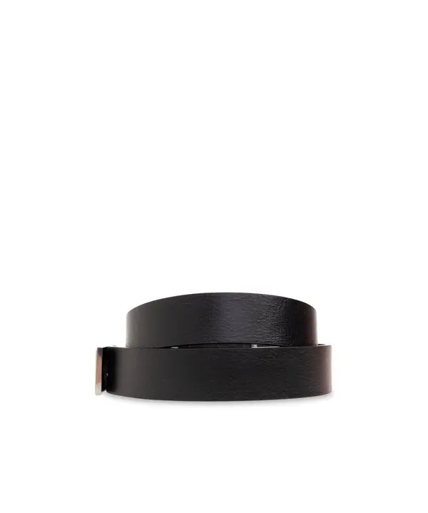 DIESEL® Logo Plaque Leather Belt - Black
