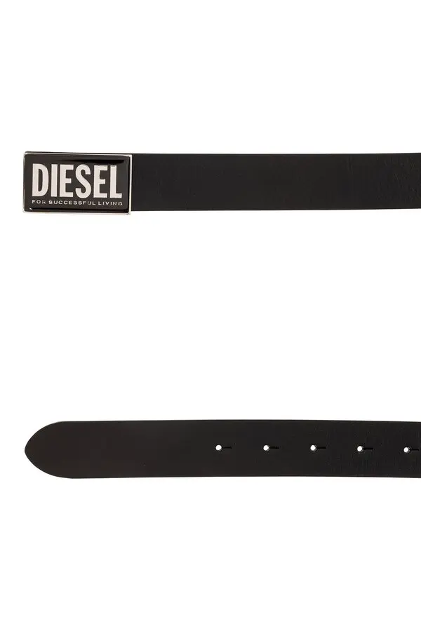 DIESEL® Logo Plaque Leather Belt - Black