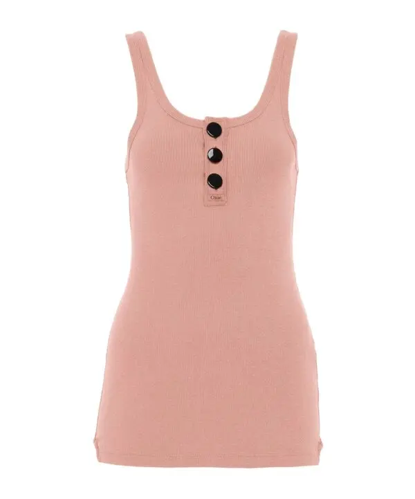 Chloé Logo Embroidered Ribbed Tank Top - Pink